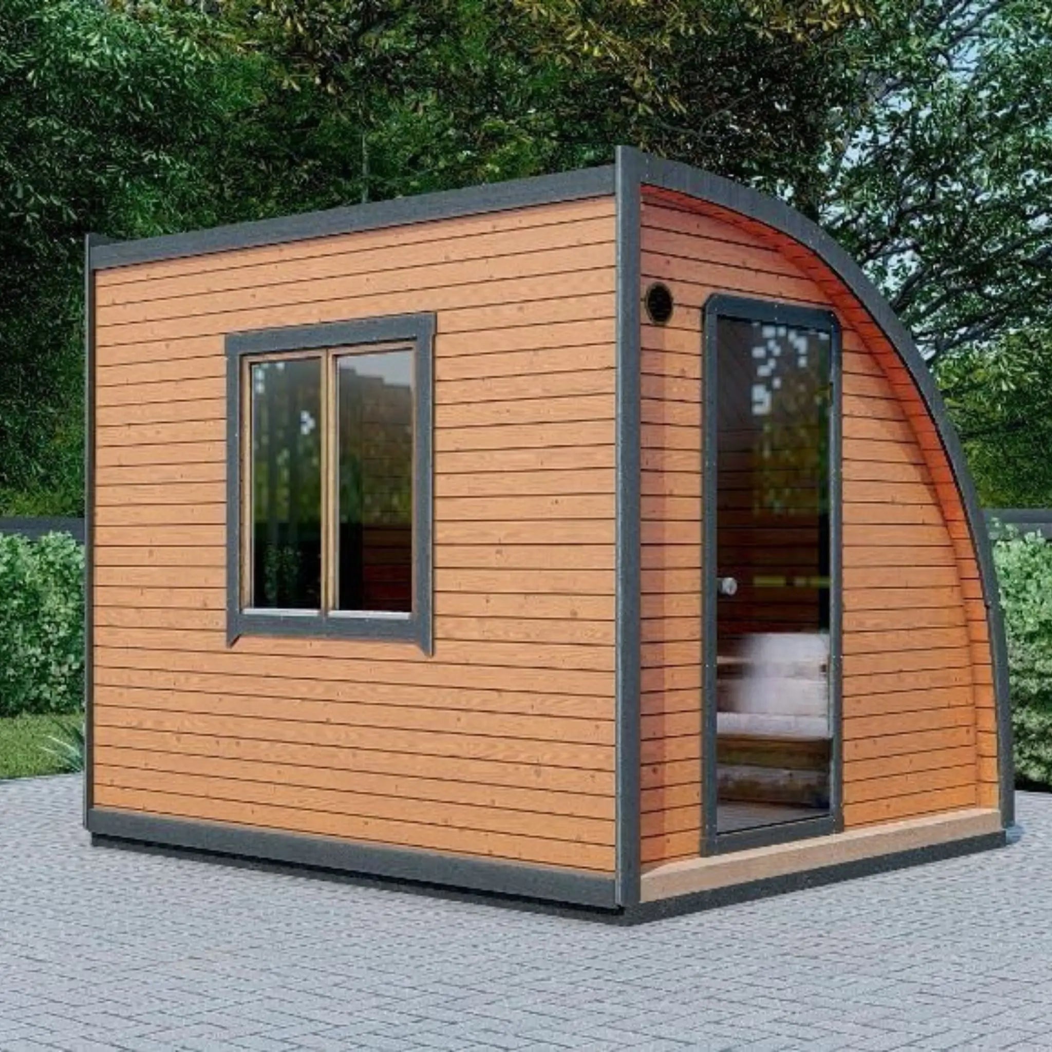 The "Halfmoon" Pod - Luxury 4-8 Person Traditional Sauna Pod – GlampLaunch